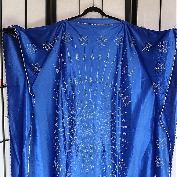Kaftans | African Blue Satin Rhinestone Flowy Bubu Kaftan Gown Wscarf ...